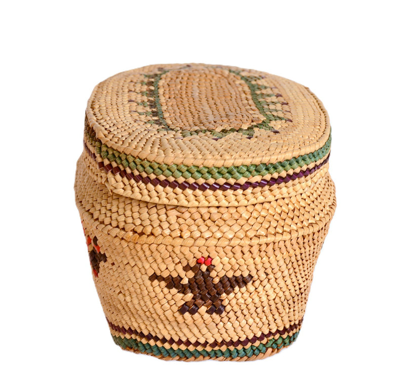 Makah Lidded Oval Basket By Margaret Irvine – Antique American Indian Art