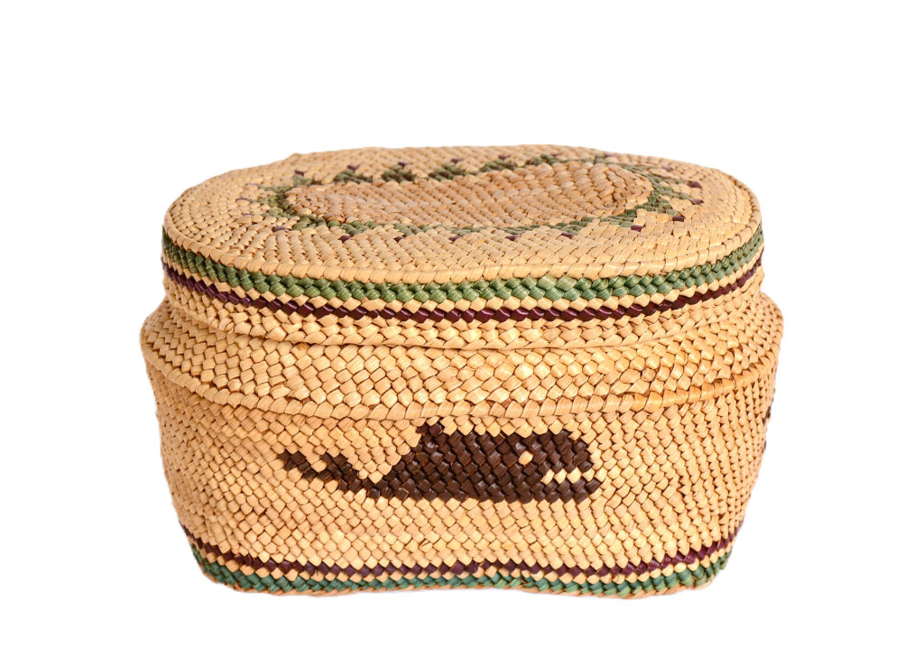 Makah Lidded Oval Basket By Margaret Irvine – Antique American Indian Art